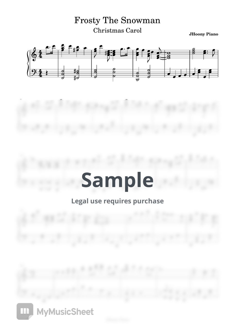 Christmas Carol - Frosty the Snowman แผ่น by JHoony Piano