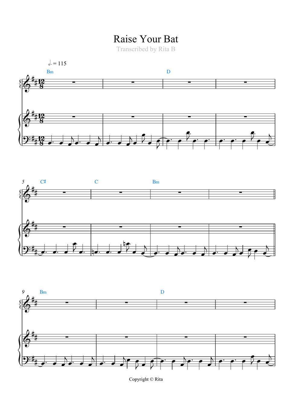 Deltarune - Raise Up Your Bat (duo voice+piano) Sheet Music by Rita B