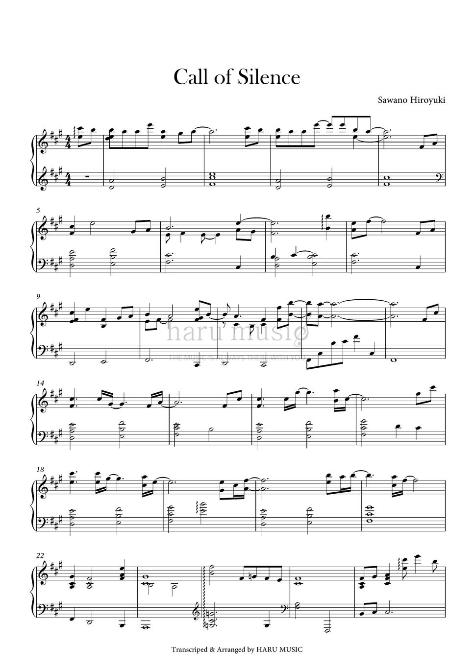 Sawano Hiroyuki - Call of Silence (Attack on Titan 2 OST) Partition musicale by HARU MUSIC