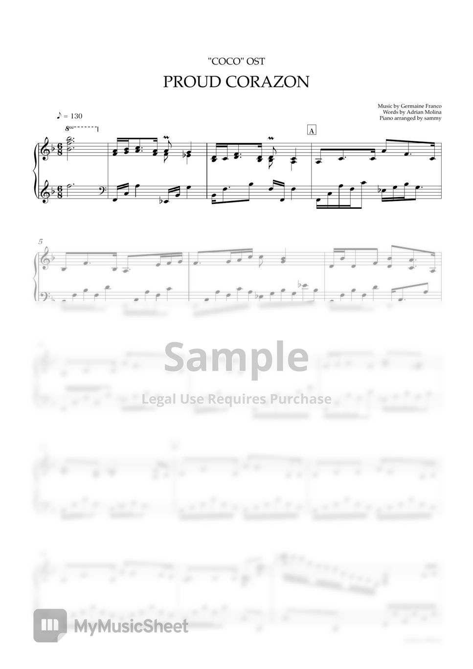 COCO - Proud Corazon (Disney) 악보 by sammy