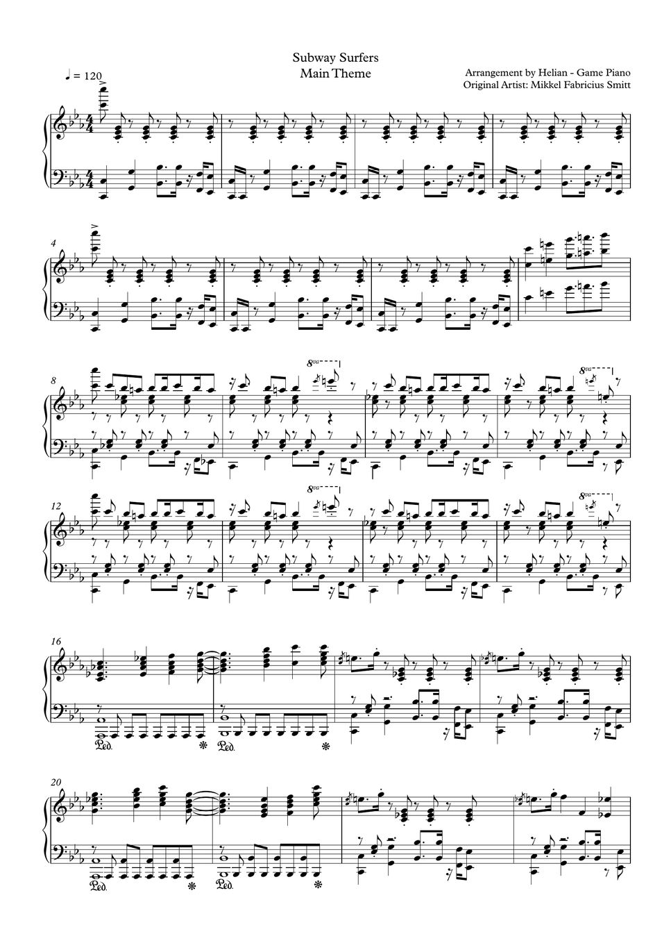 Subway Surfers - Main Theme Sheet by Helian Game Piano