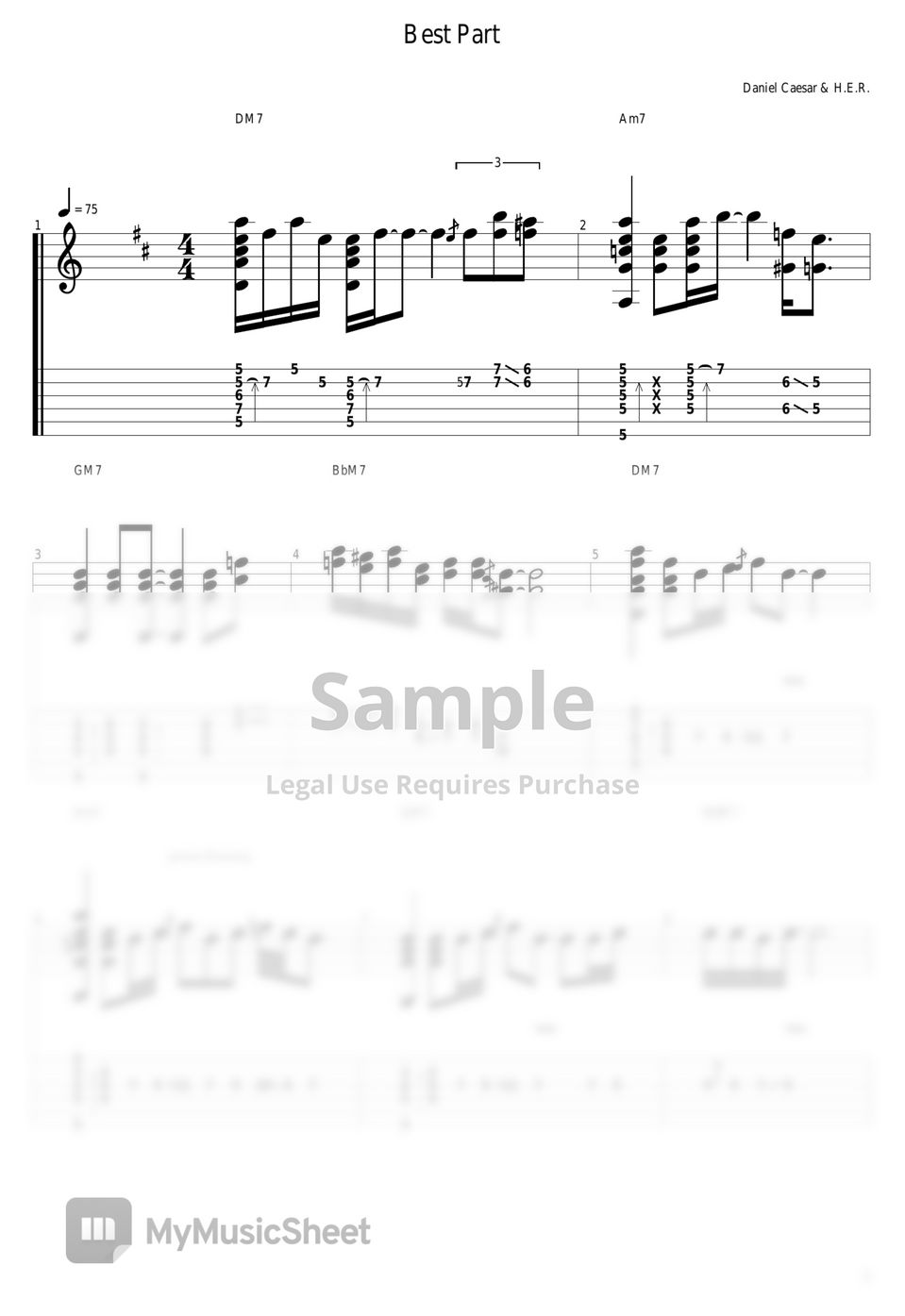 Daniel Caesar & H.E.R. - Best Part Tab + 1staff by guitar cover with tab