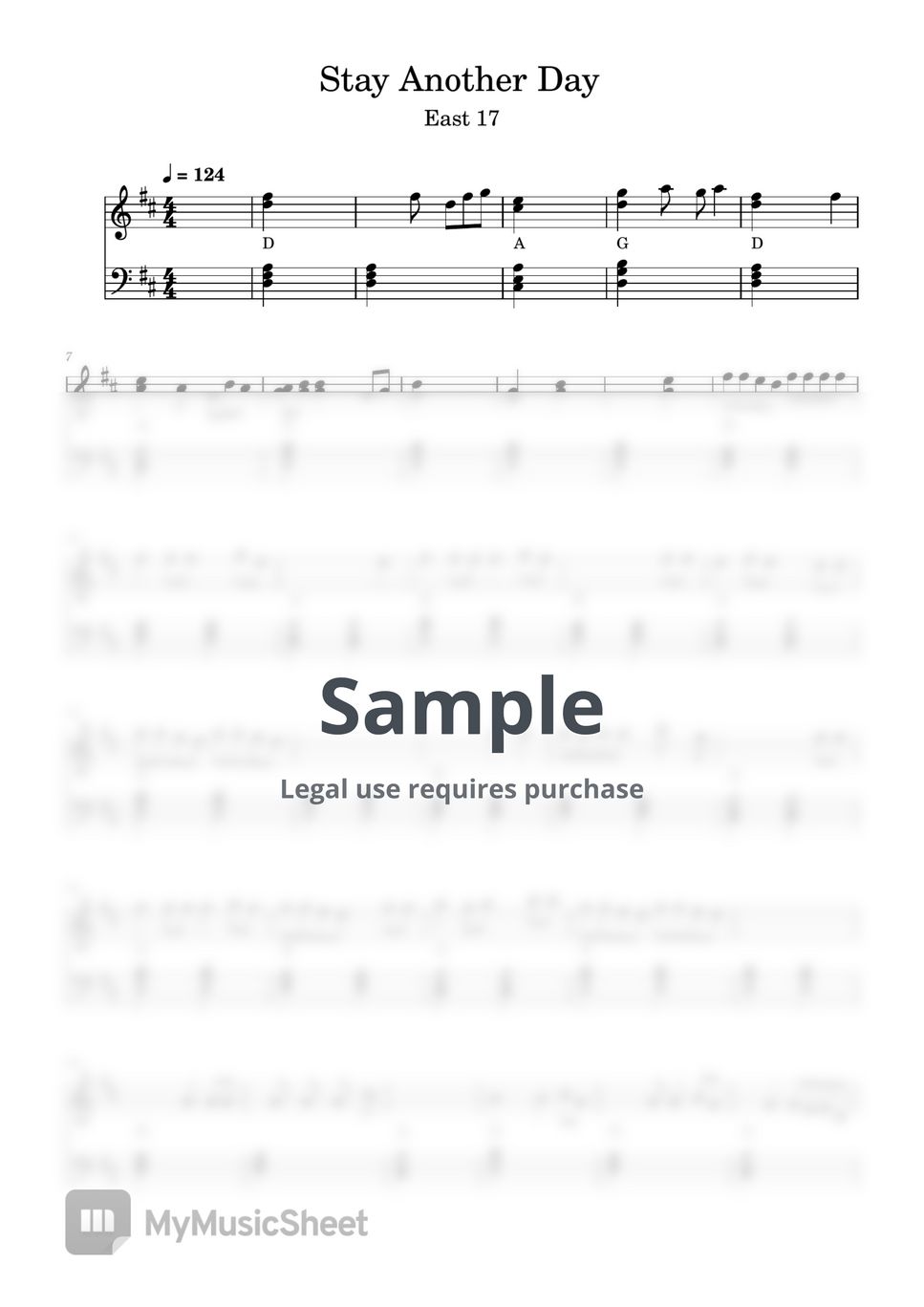 East 17 - Stay Another Day Sheets by Will Adagio