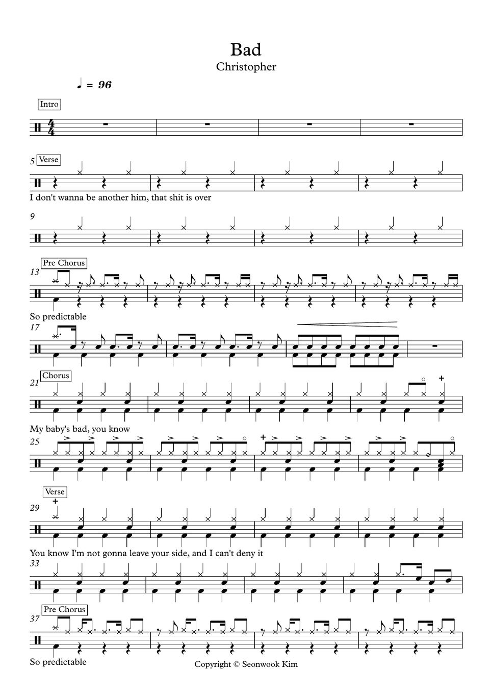 Christopher - Bad (드럼악보) Sheets by Seonwook Kim