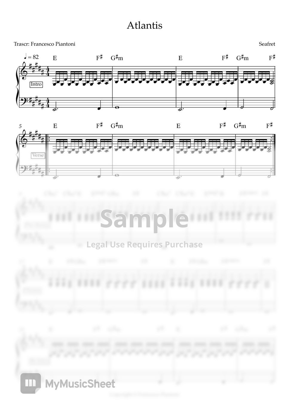 Seafret - Atlantis (spartito pianoforte) Partitura by Francesco Piantoni