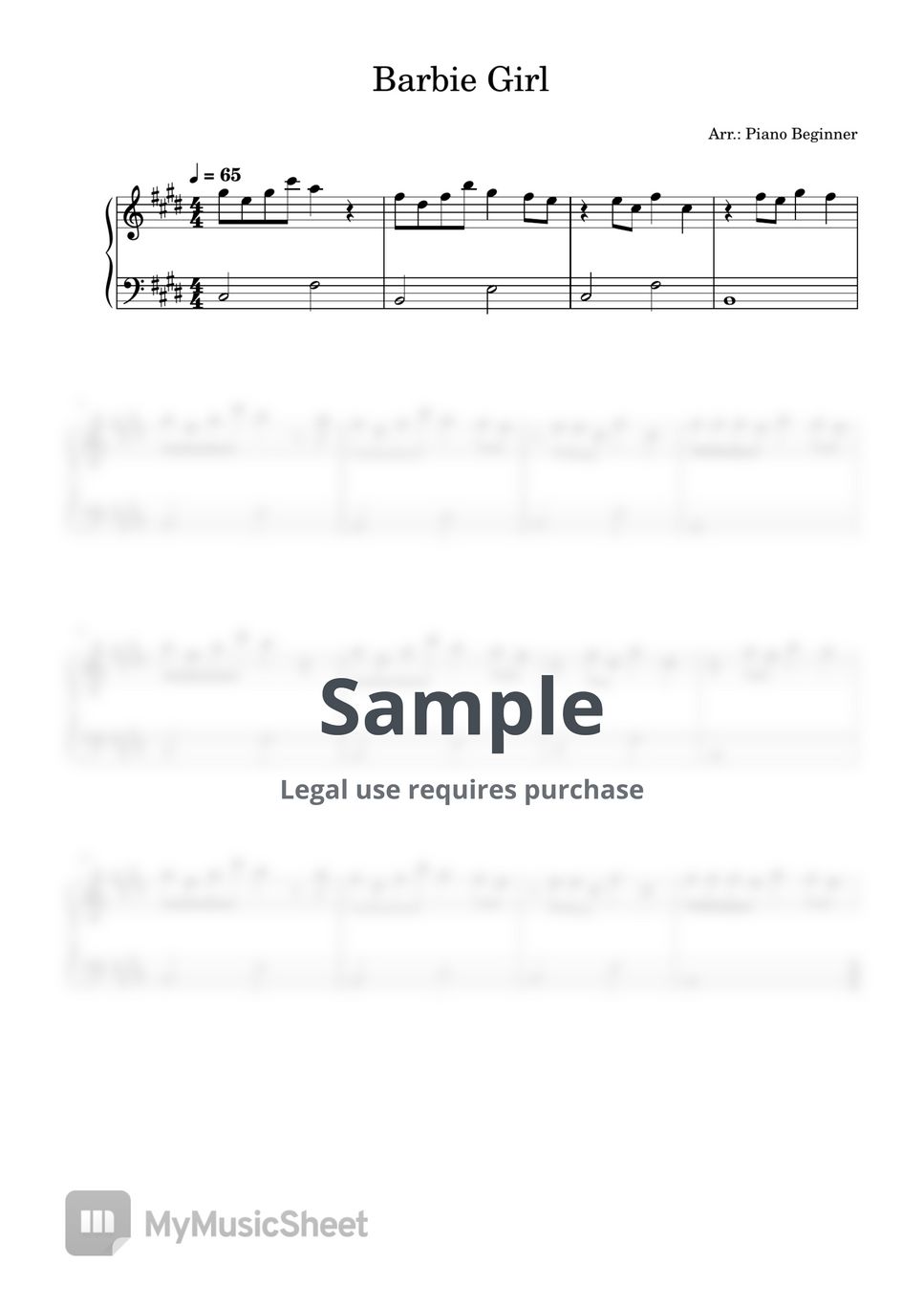 Aqua - Barbie Girl 악보 by Piano Beginner