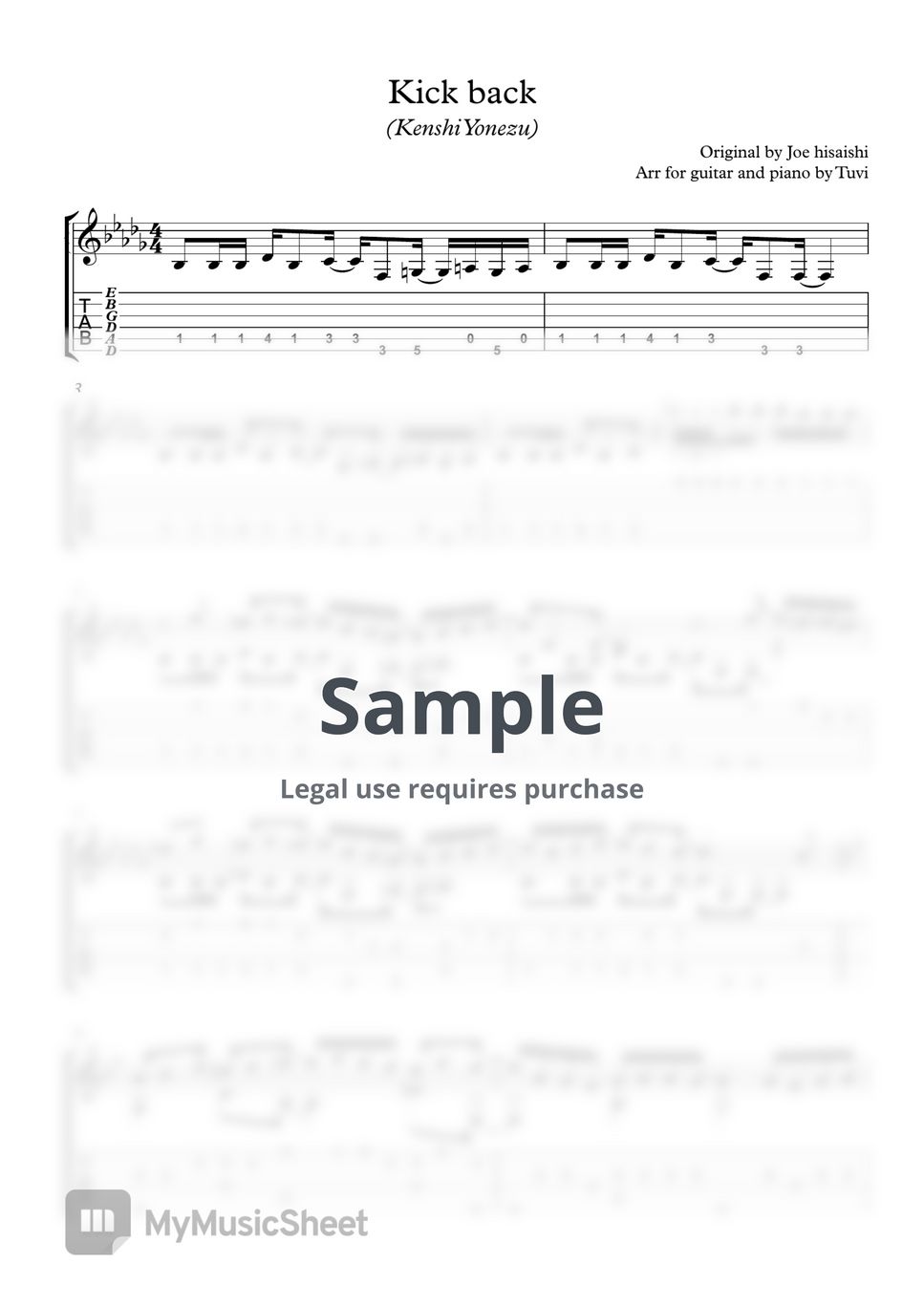 Kenshi Yonezu - Kick back (Classical guitar/Guitar cover) Tab + 1staff ...