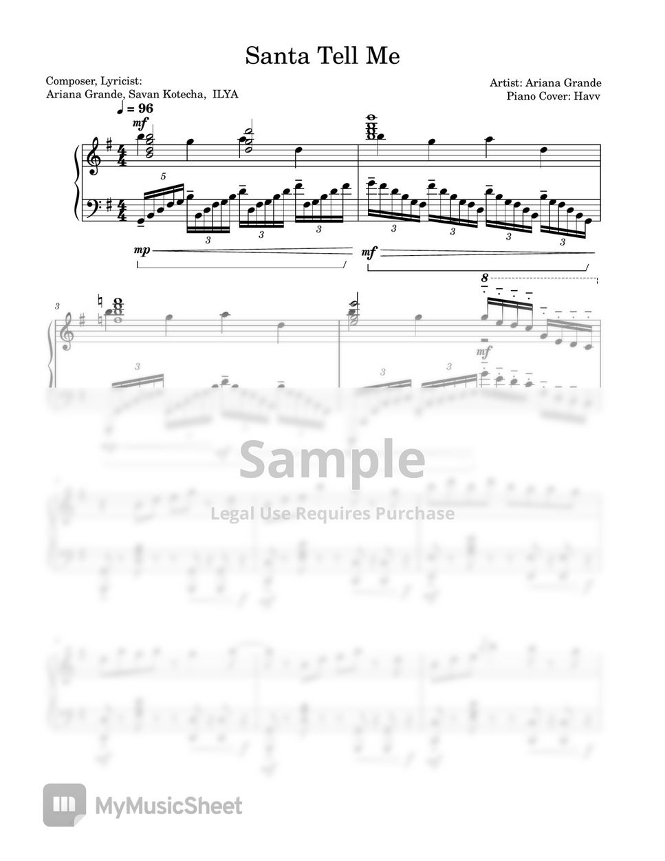Ariana Grande - Santa Tell Me Sheet Music by Havv