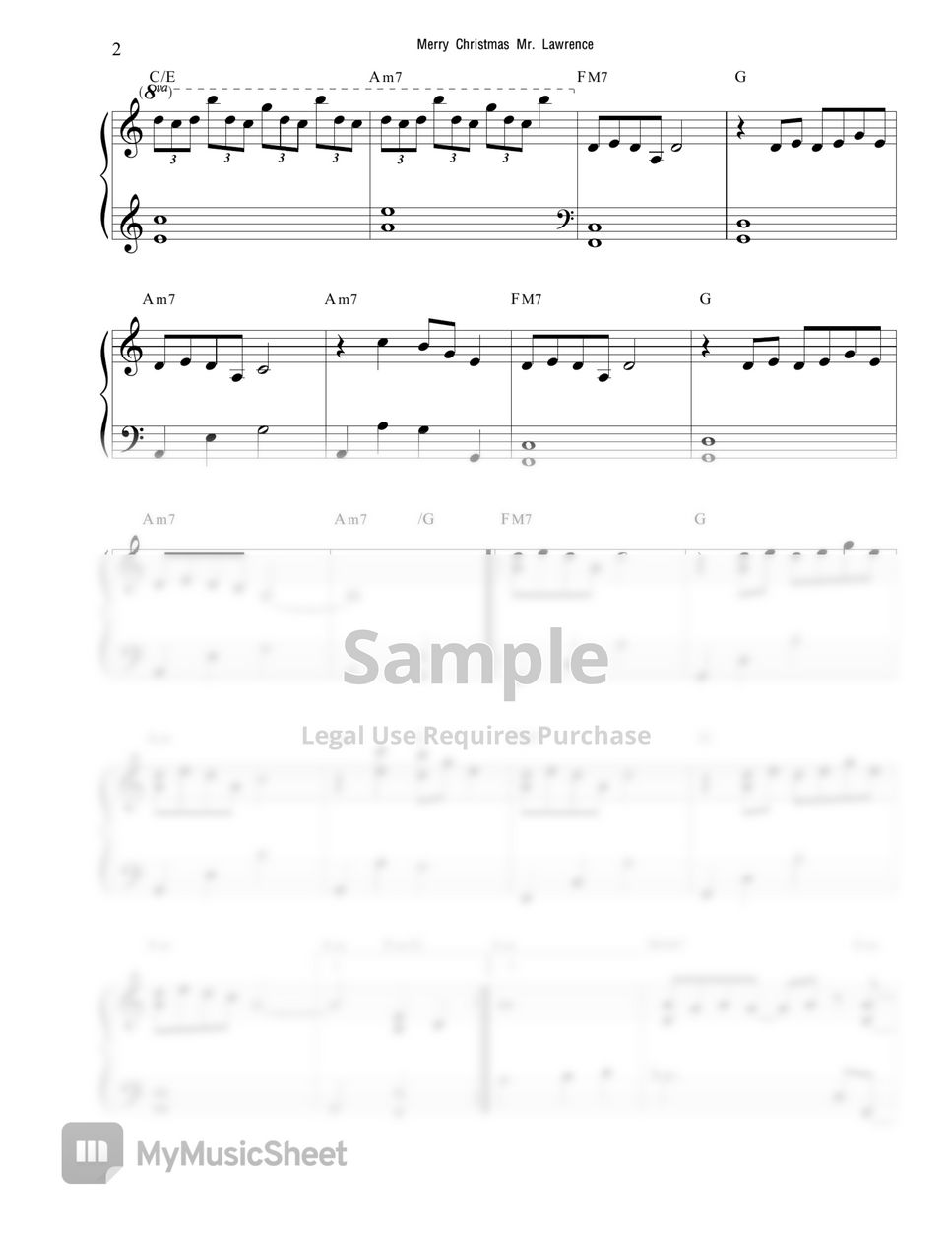 류이치 사카모토 - Merry Christmas Mr.Lawrence (EASY VER.) Sheet Music by NA_PIANO