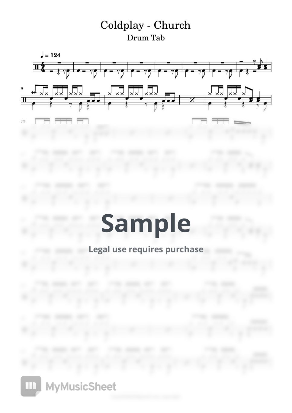 Coldplay - Church 악보 by 晨曦音樂工作室 爵士鼓 鼓譜 Drumtab