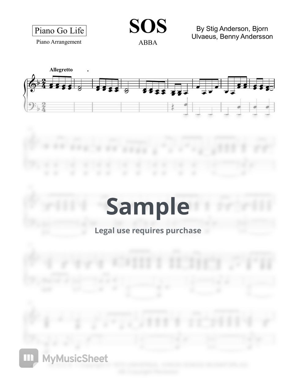 ABBA - SOS Sheets by Piano Go Life