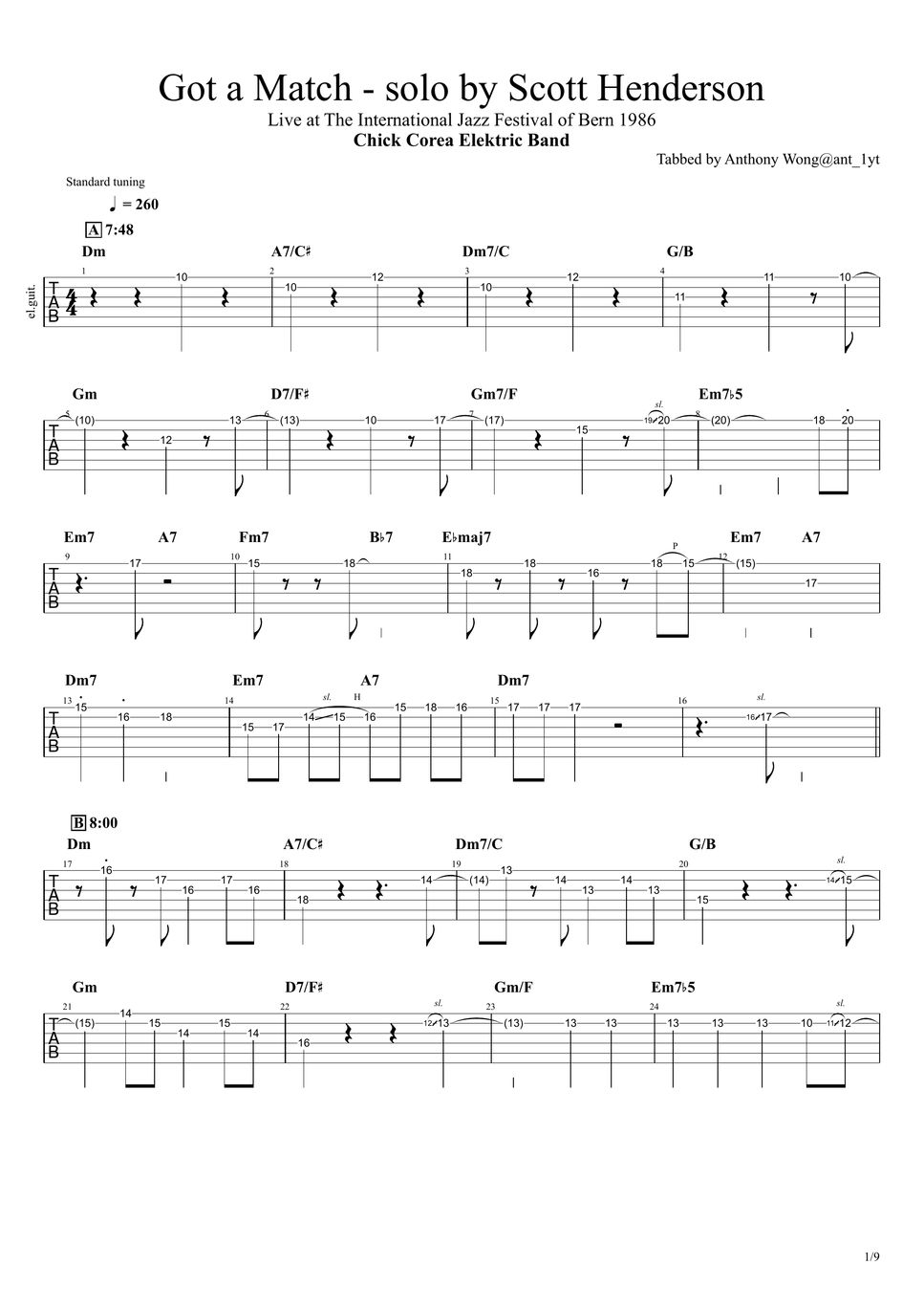 Chick Corea Elektric Band/ Scott Henderson - Got A Match? - Scott Henderson's solo (tab) Sheet ...