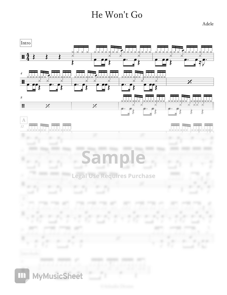Adele - He Won't Go Sheet Music by Arkadia Drums
