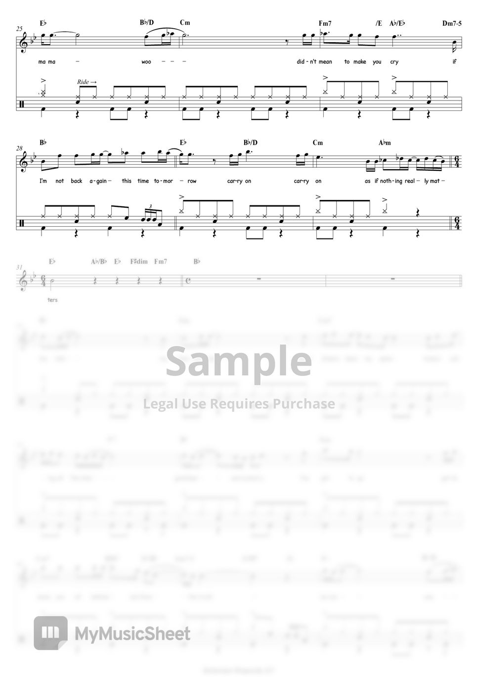 Queen 퀸 - Bohemian Rhapsody 보헤미안 랩소디 | Drums 드럼 楽譜