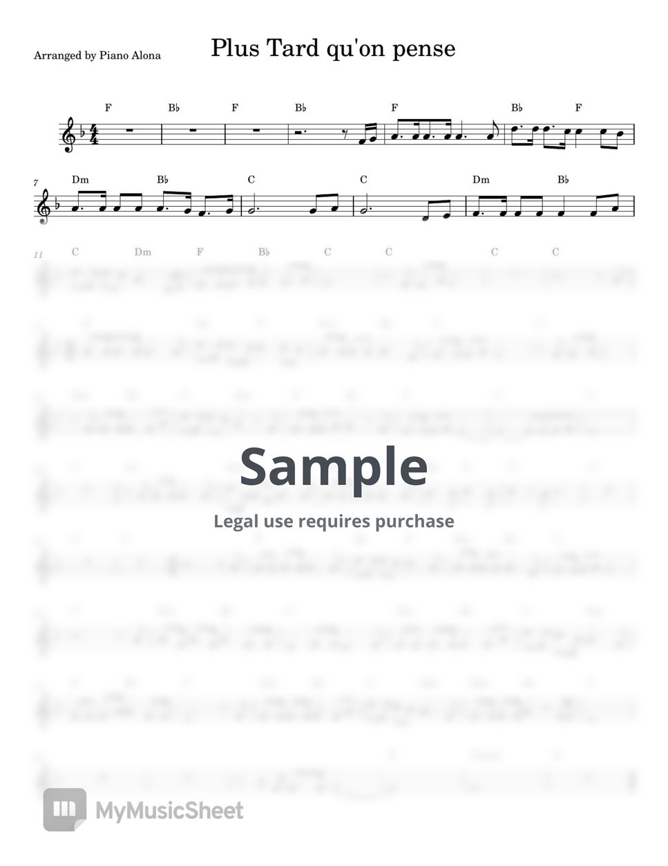 Fred Pellerin - Plus Tard Qu'on Pense Sheet Music by Piano Alona