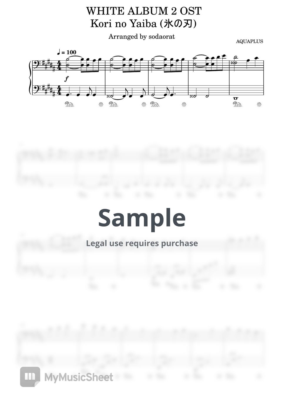 AQUAPLUS - WHITE ALBUM 2 OST - Kori no Yaiba Sheet Music by sodaorat