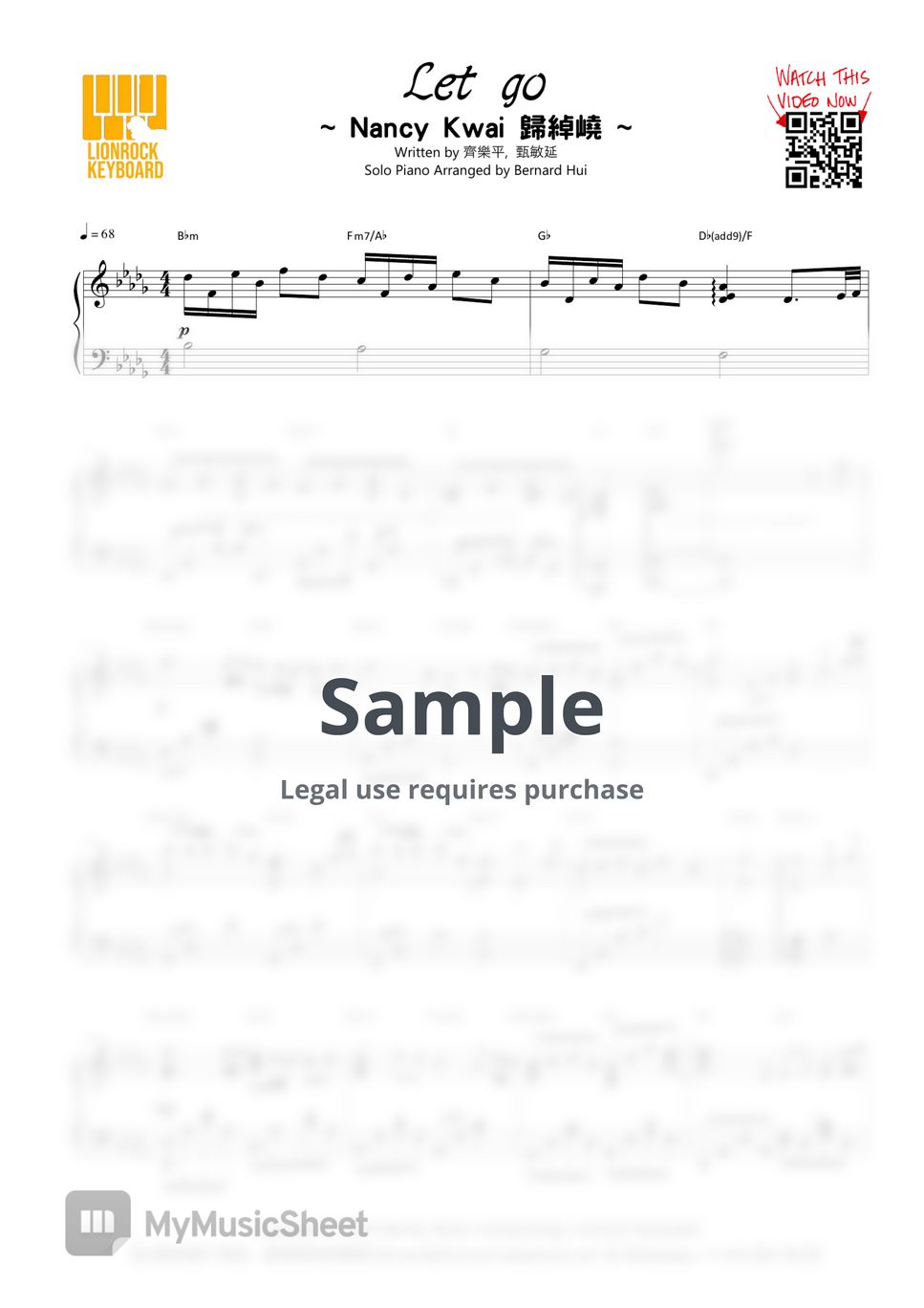 Nancy Kwai 歸綽嶢 - Let go (神還原) Sheets by Bernard Hui