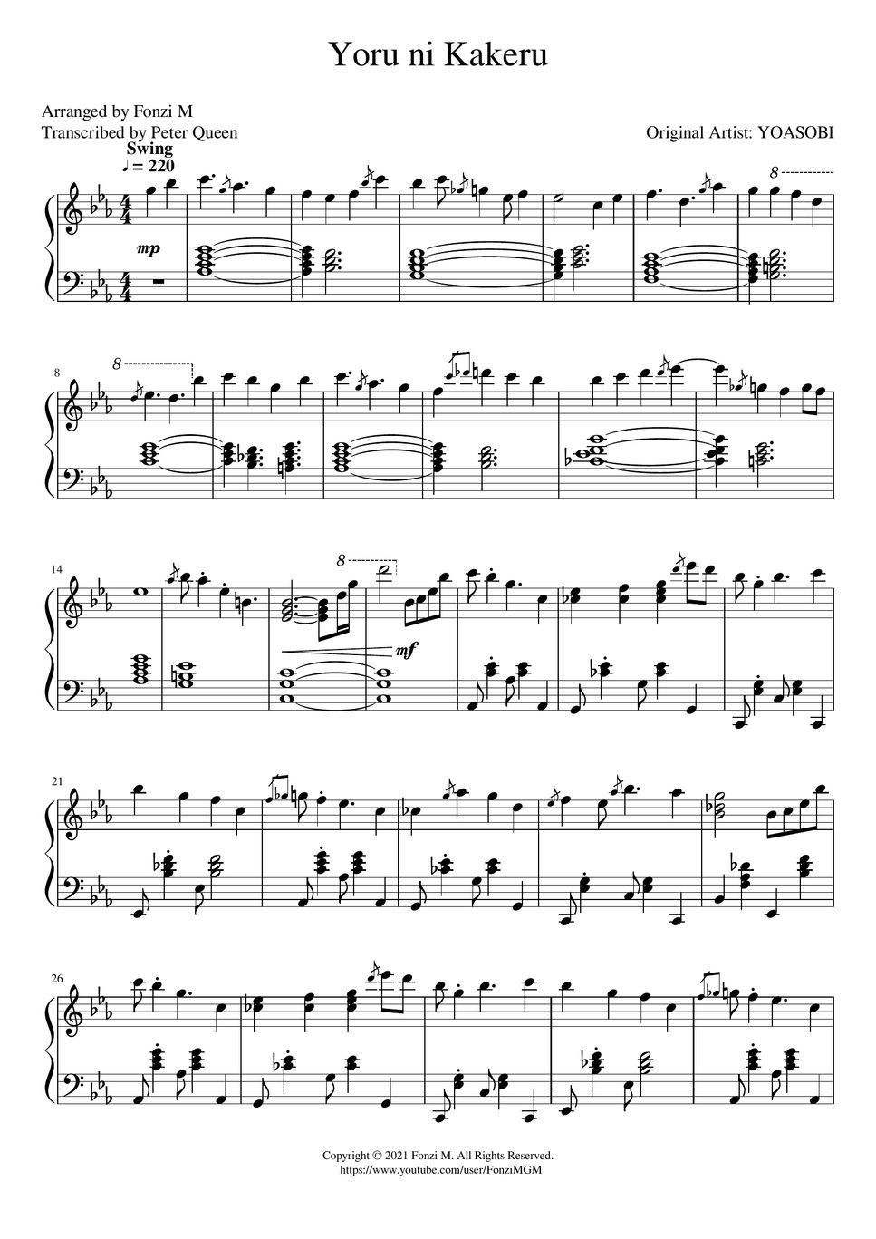 YOASOBI - "Yoru ni Kakeru" / "Racing Into the Night" Partitura by Fonzi M