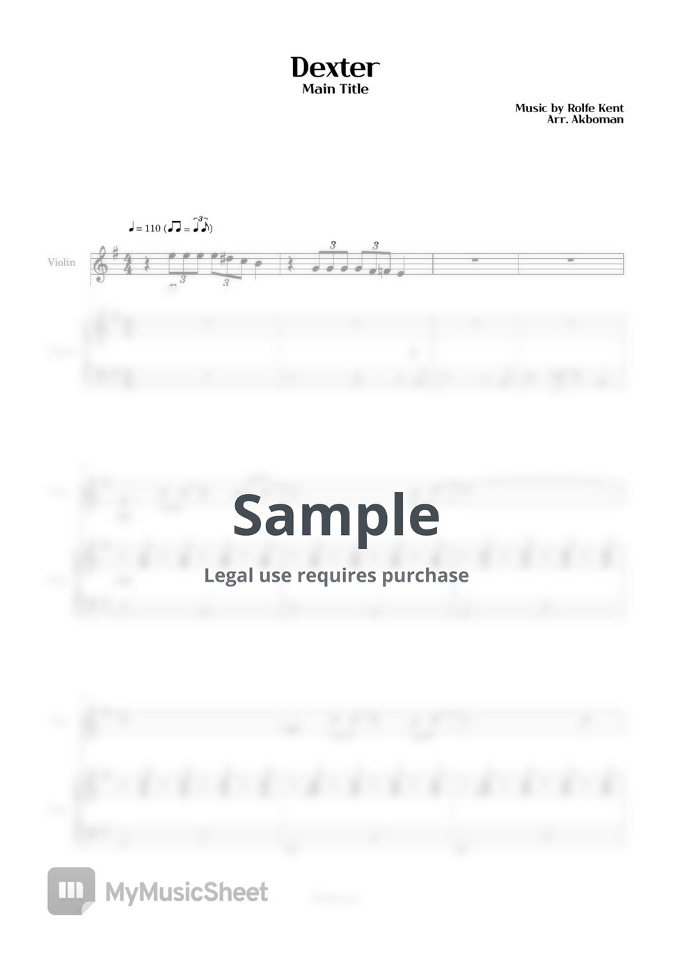 Dexter - Dexter - Main Title (Vln,Pf) Sheet Music by Akboman