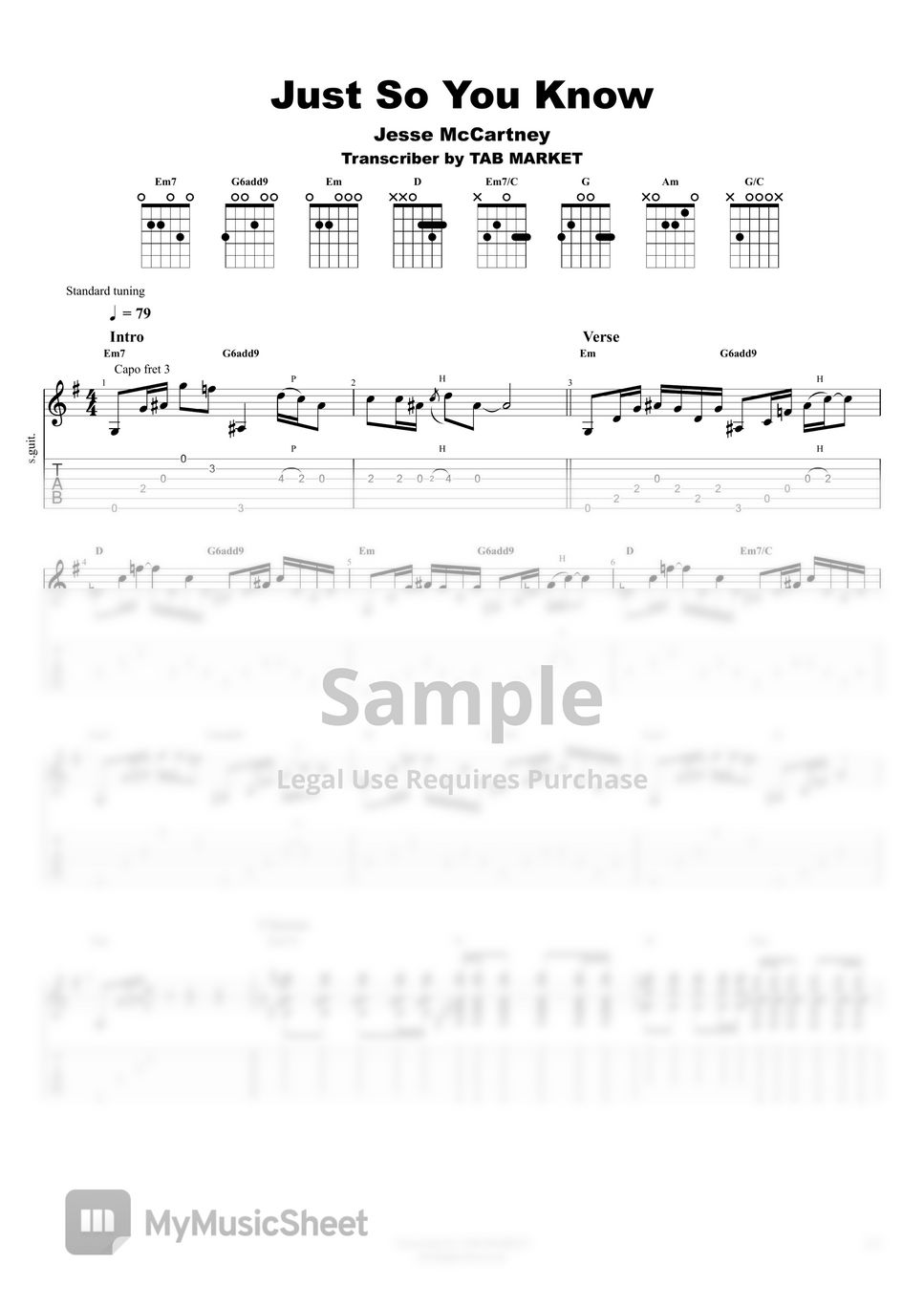 Jesse McCartney - Just So You Know 악보 by TAB MARKET