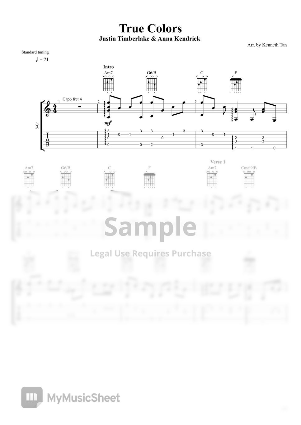 Justin Timberlake & Anna Kendrick | Fingerstyle Guitar - True Colors ...