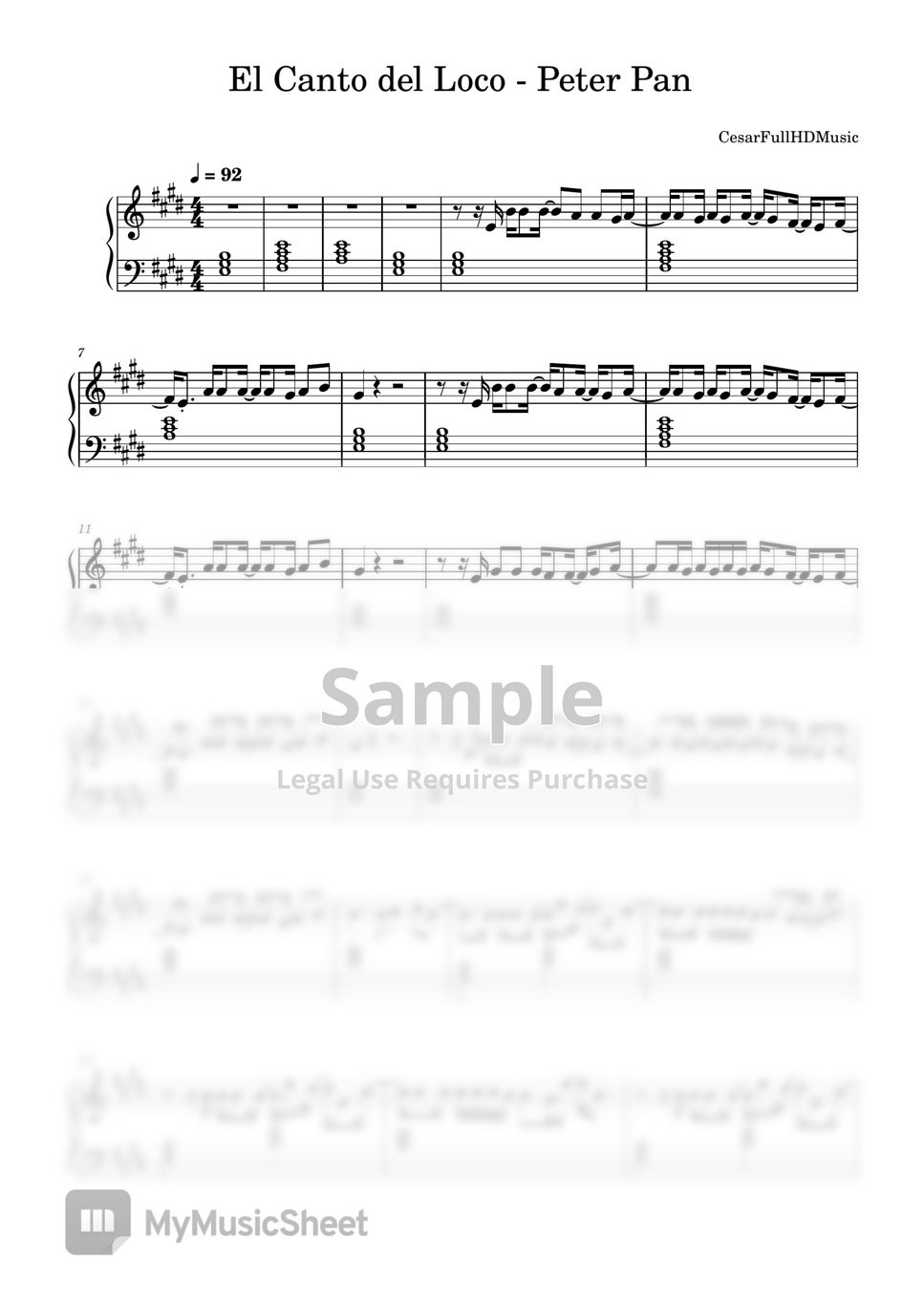 El Canto del Loco - Peter Pan Sheet Music