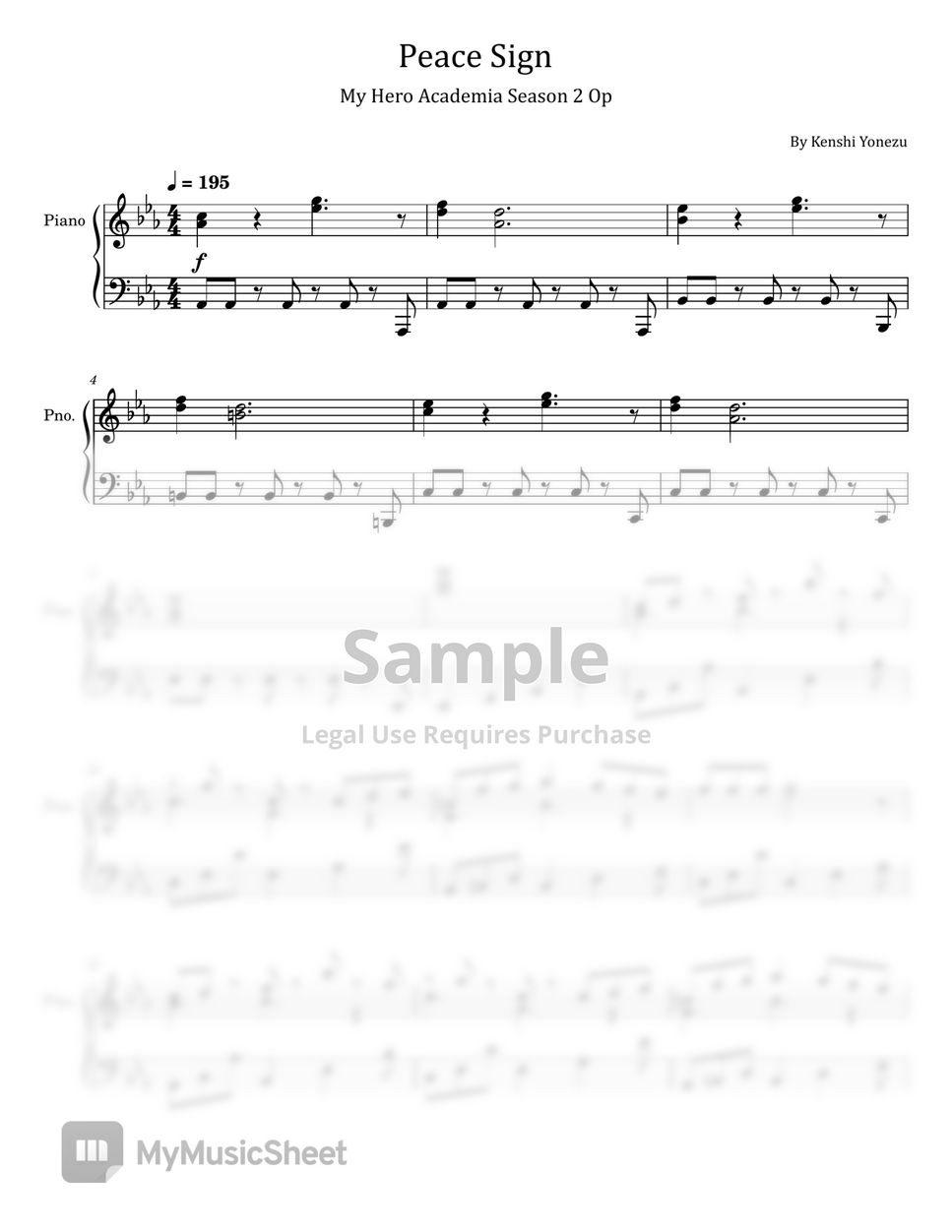 Kenshi Yonezu - Peace Sign (My Hero Academia Season 2 Op - For Piano ...