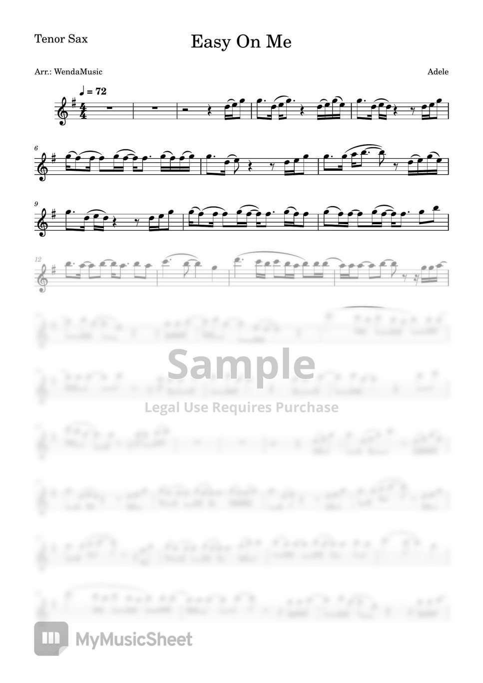 Adele - Easy On Me (Tenor Sax) 악보 by WendaMusic