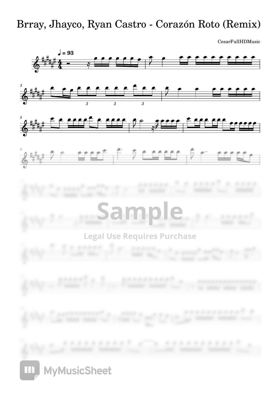 Brray, Jhayco, Ryan Castro - Corazón Roto (Remix) Sheet Music