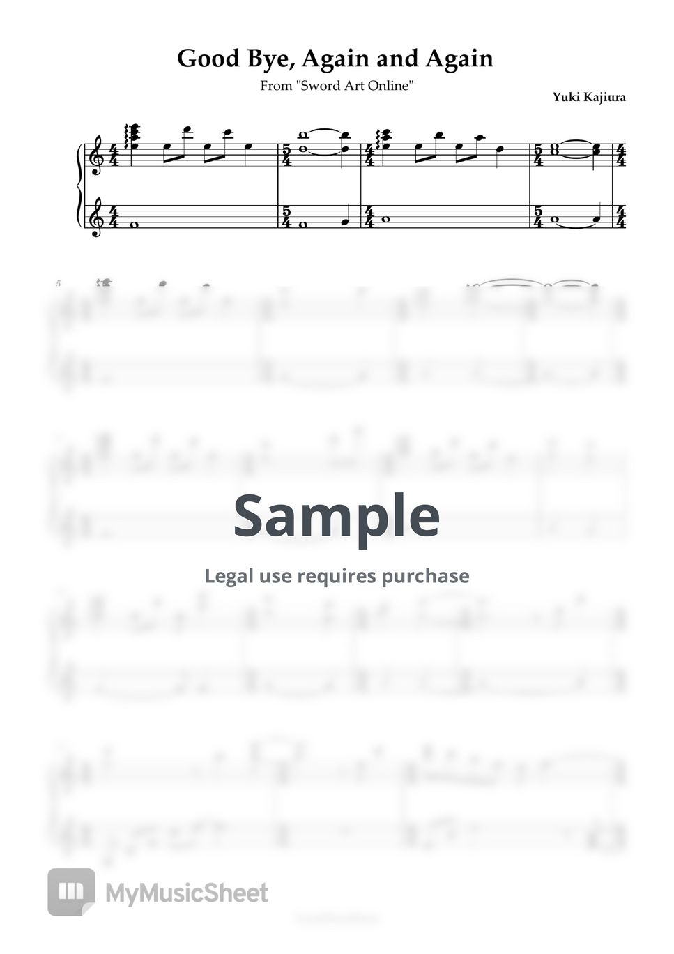 Yuki Kajiura - Good Bye, Again an Again (From „Sword Art Online“) 악보 by ...