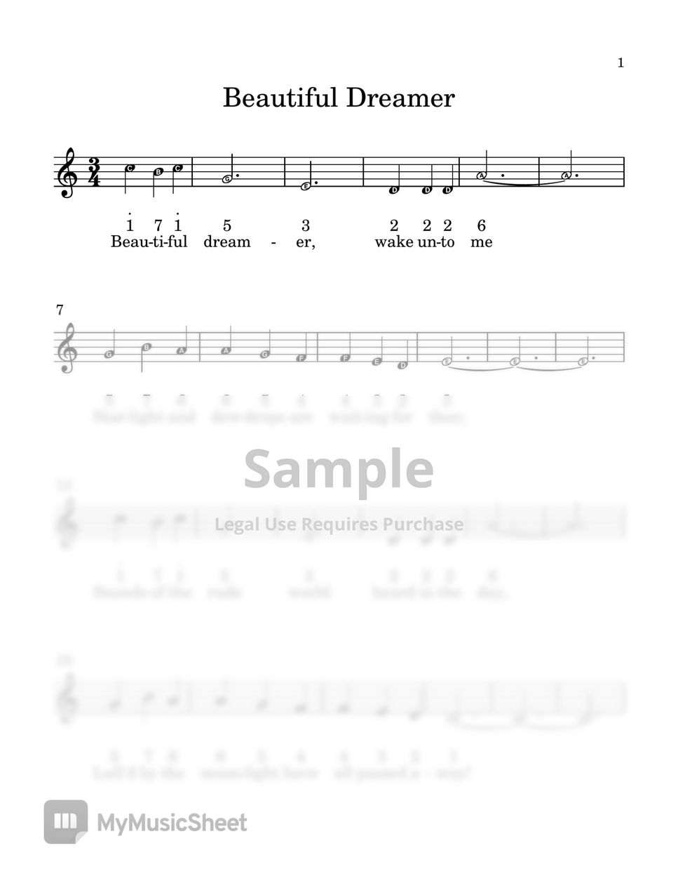 Roy Orbison - Beautiful Dreamer نوتة by Dodore Music