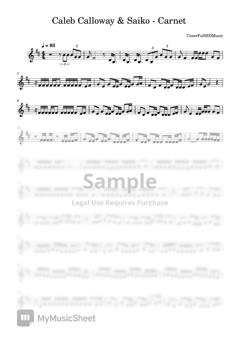 Caleb Calloway & Saiko - Carnet Sheet Music