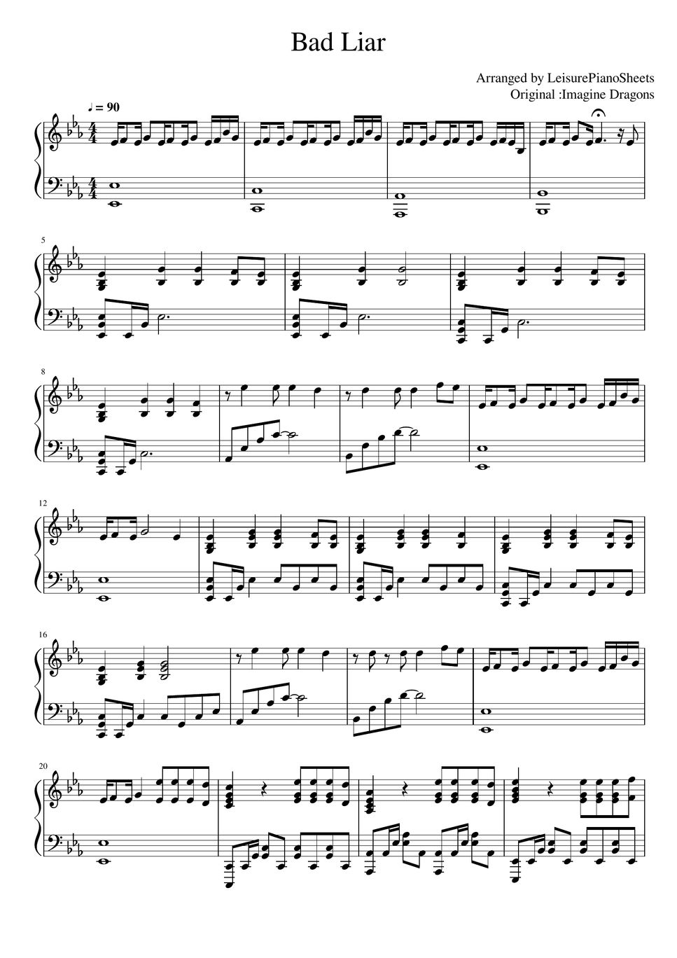 Imagine Dragons - Bad Liar Sheets by Leisure Piano Sheets YT