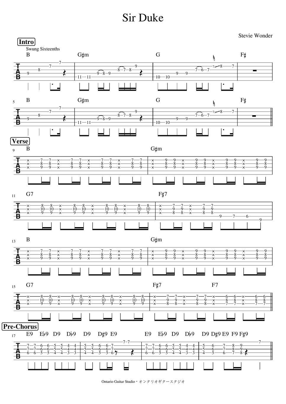 Stevie Wonder - Sir Duke Tab + 1 tauhan by Ontario Guitar Studio