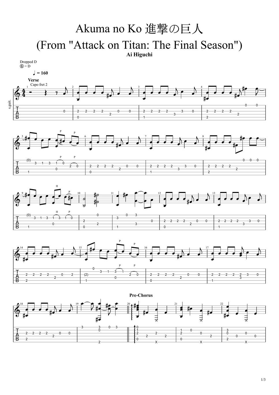 Attack on Titan: The Final Season Part 2 - Akuma no Ko (Fingerstyle ...