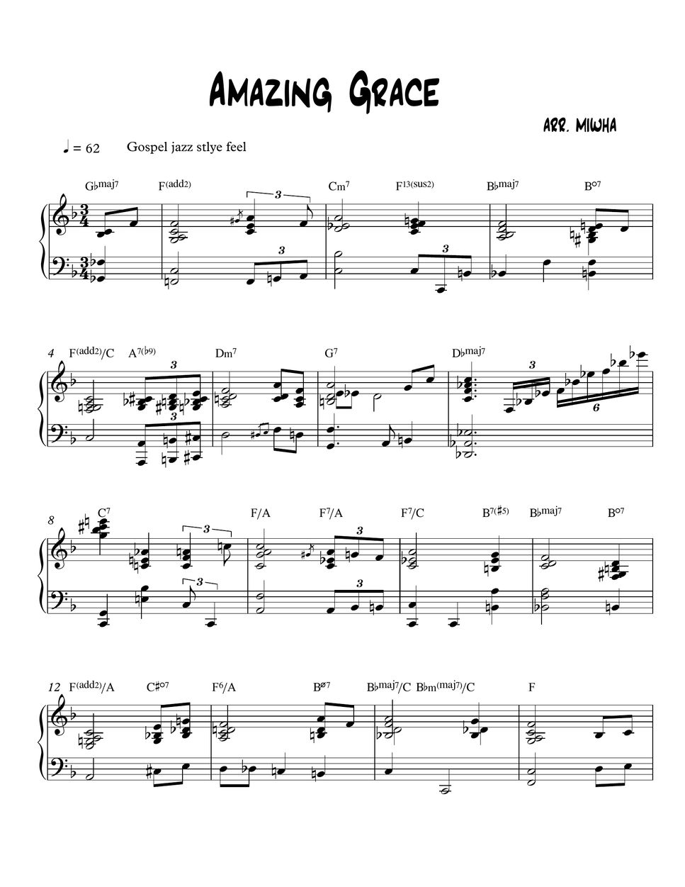 Hymn - Amazing Grace (Gospel Jazz) Partition musicale by MIWHA