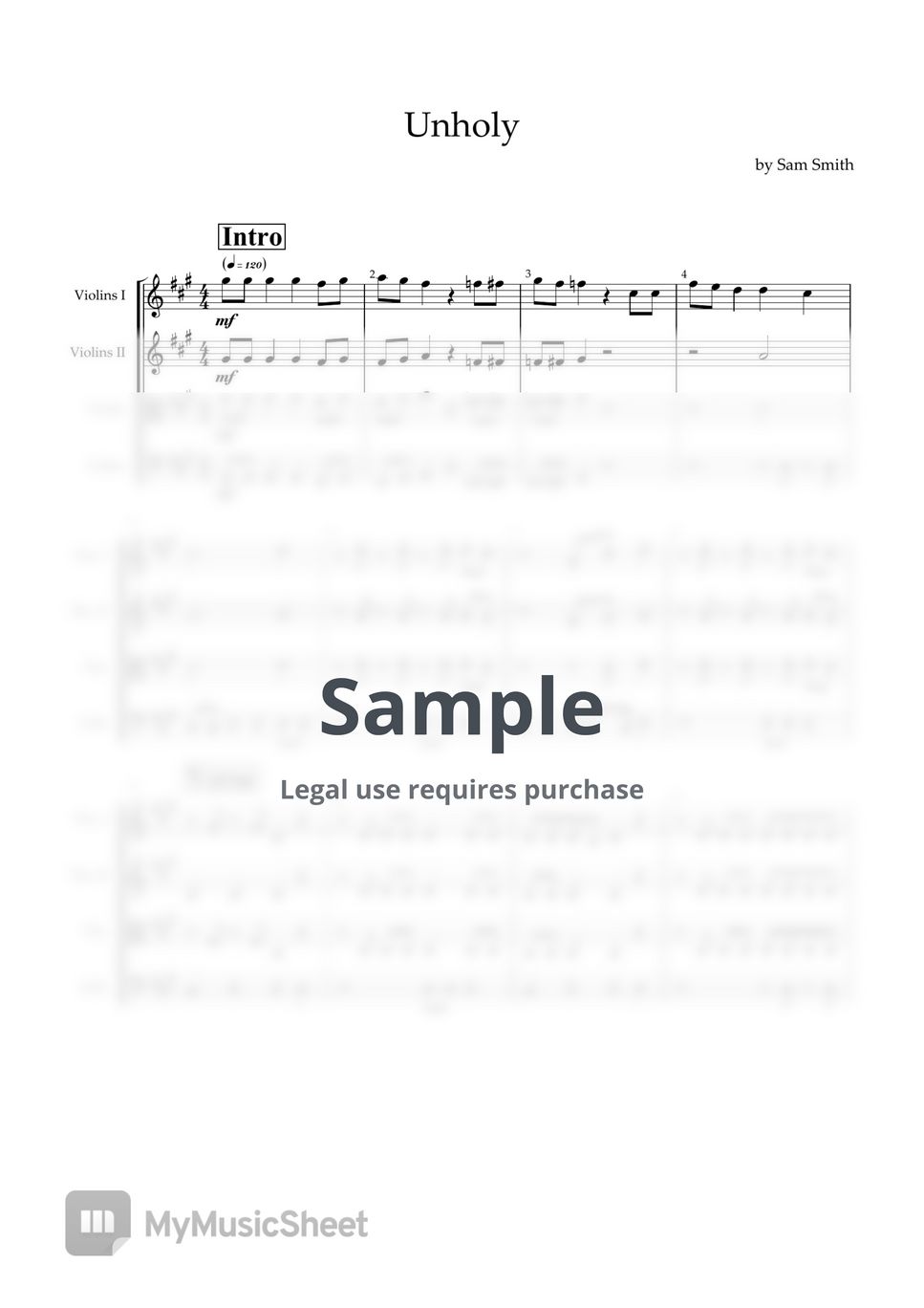 Sam Smith - Unholy (for string quartet Score+Parts) نوتة by ScoreProduction