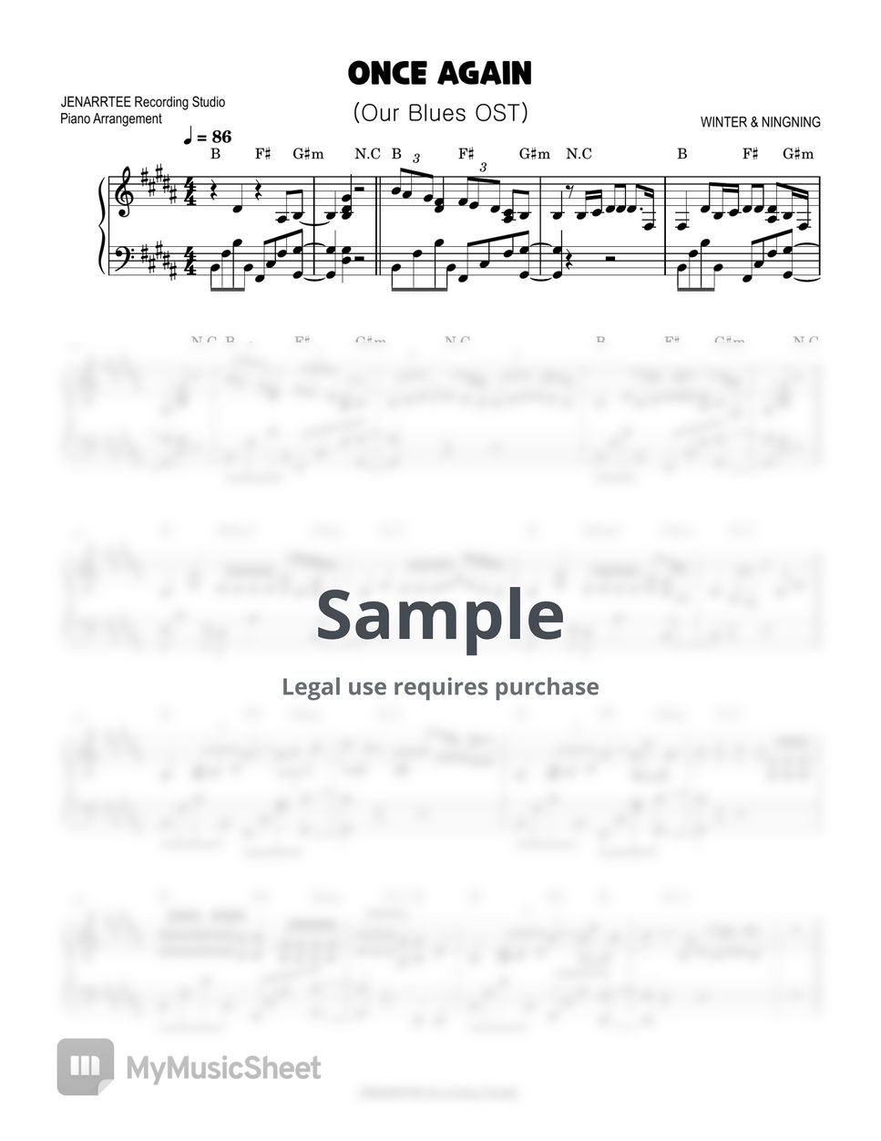 Winter & Ningning (aespa) - Once Again (Our Blues OST) 악보 by JENARRTEE ...