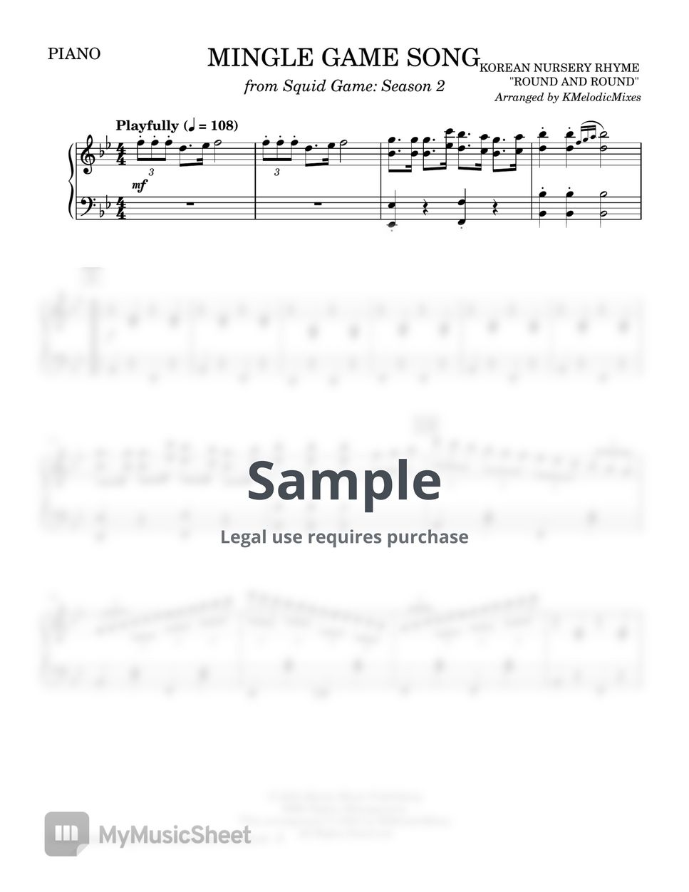 Korean Nursery Rhyme - Mingle Game Song (from Squid Game S2) - Piano Sheet Music by KMelodicMixes