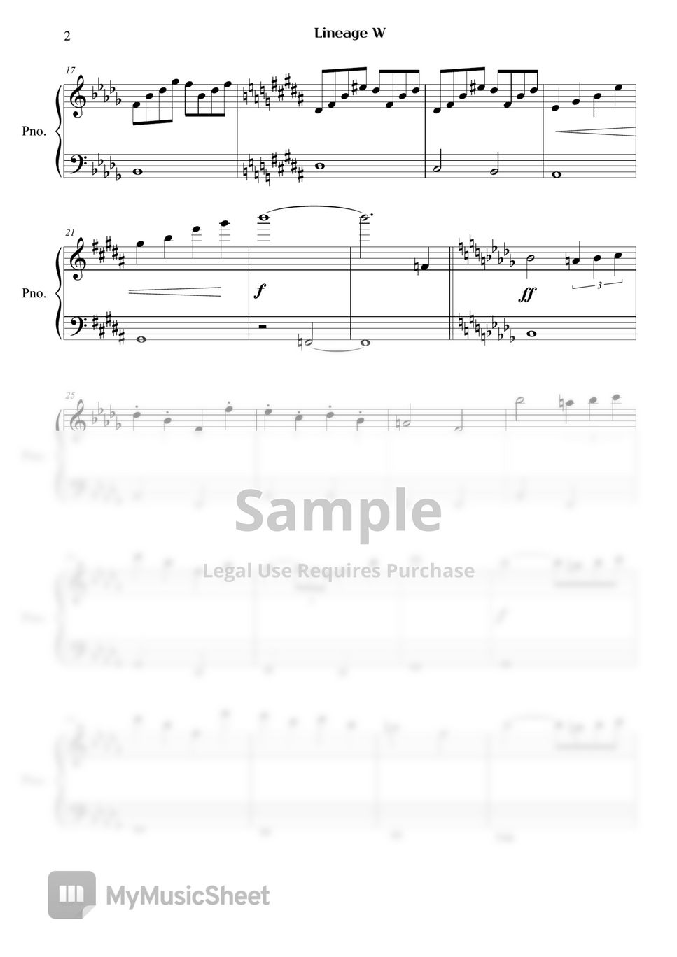 Lineage W - Main Theme Sheet by Right Now Piano