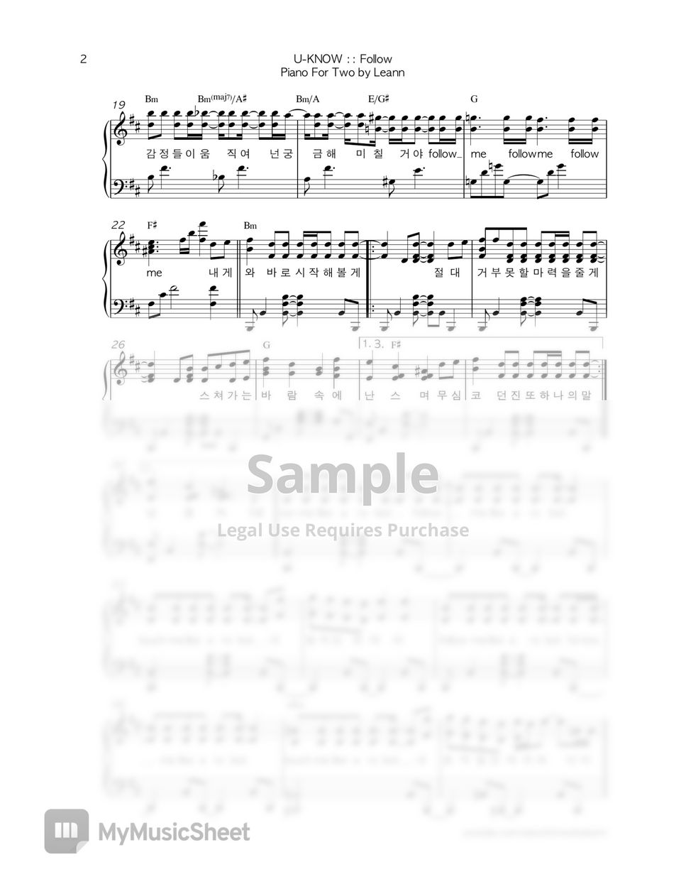 U-KNOW 유노윤호 - Follow Sheet Music