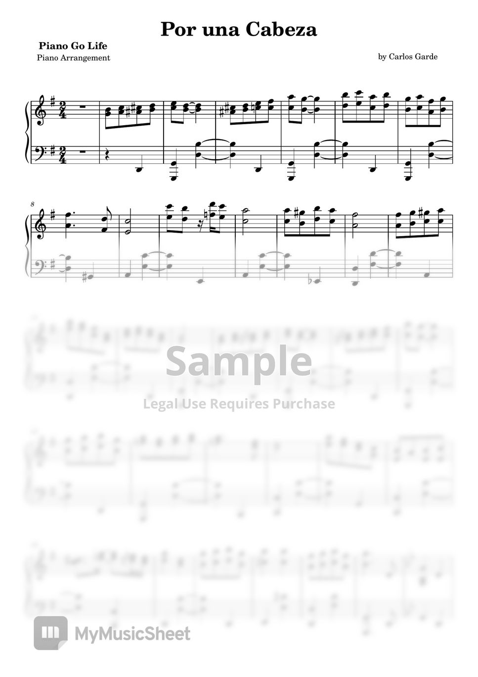 Carlos Gardel - Por una Cabeza 樂譜 by Piano Go Life