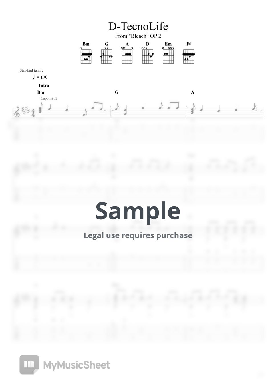 UVERworld - (Bleach OP 2) D-TecnoLife (Fingerstyle) Sheets by ...