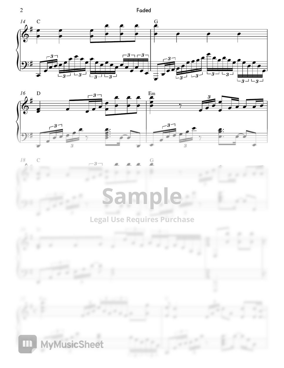 Alan Walker - Faded (Easy ver.) Sheet Music by Gloria L.