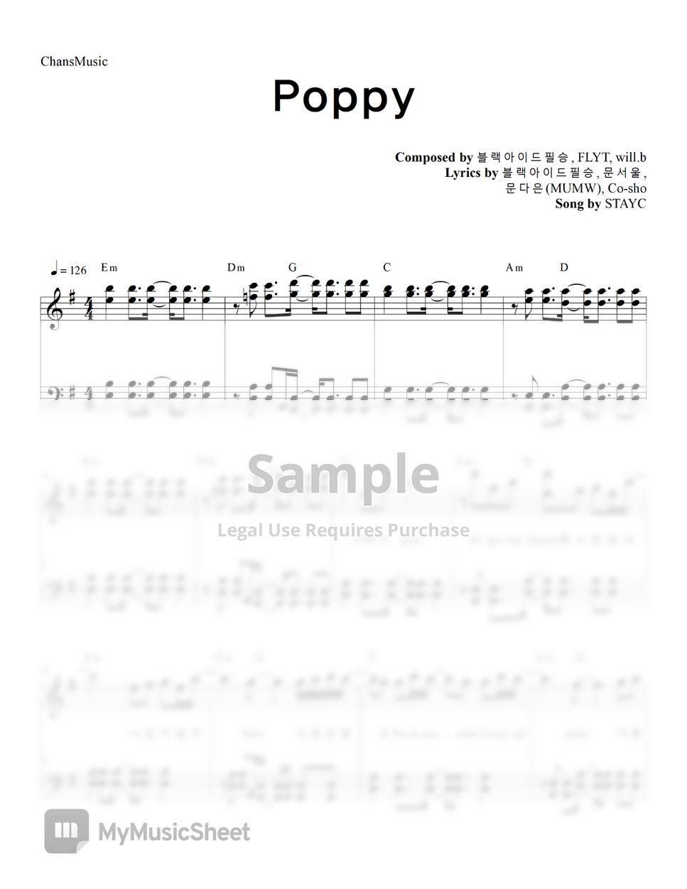 STAYC - Poppy (코드, 가사 포함) Sheet Music by ChansMusic