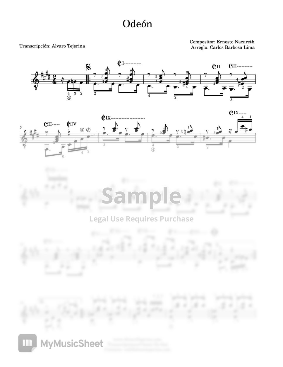 Ernesto Nazareth - Odeón (Arreglo para guitarra sola) Sheet Music by Carlos Barbosa-Lima