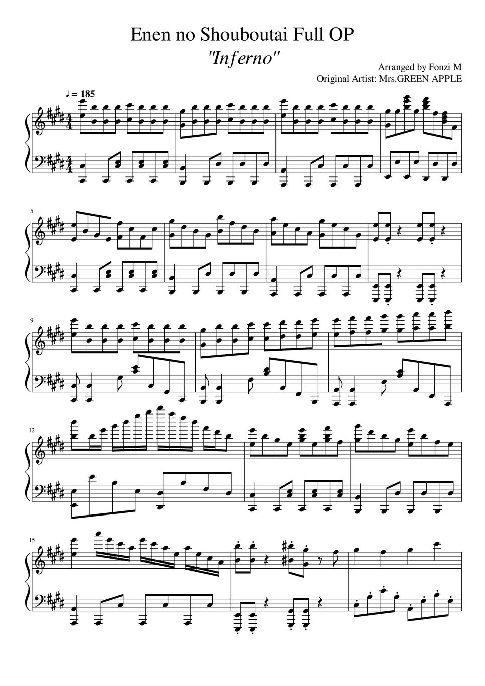 Mrs.GREEN APPLE - Fire Force: Enen no Shouboutai OP - "Inferno" 악보 by ...