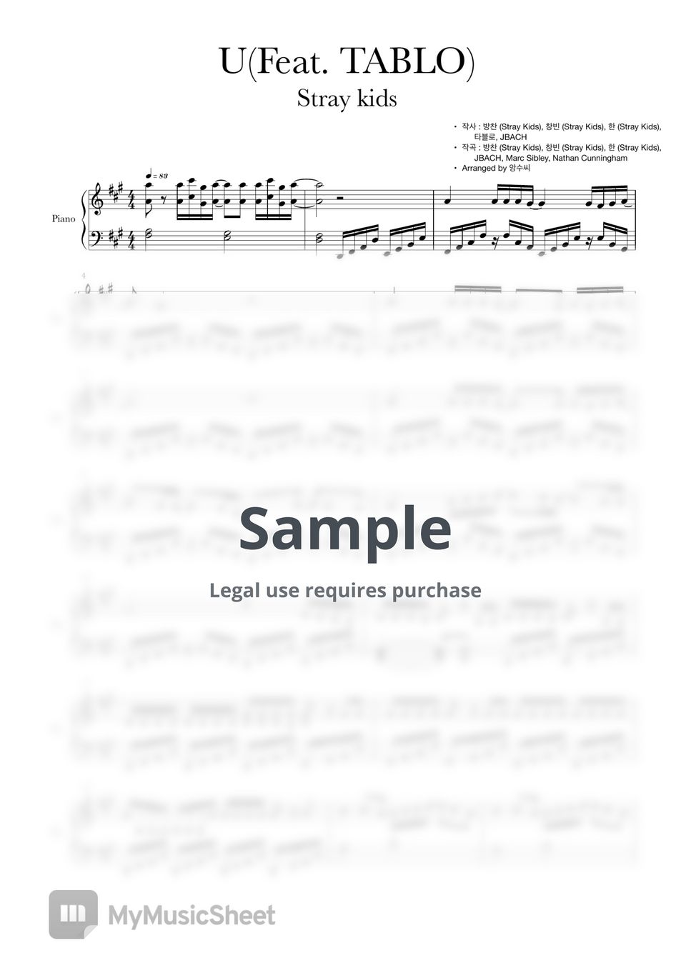 Stray Kids - U(Feat. TABLO) Sheets by 앙수씨