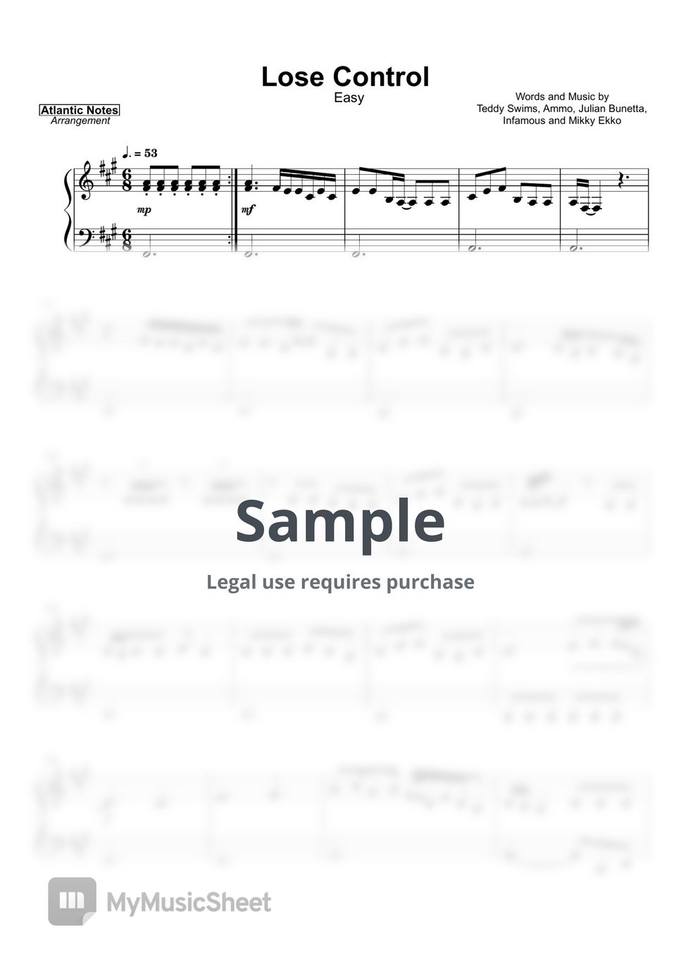 Teddy Swims - Lose Control Sheets by Atlantic Notes