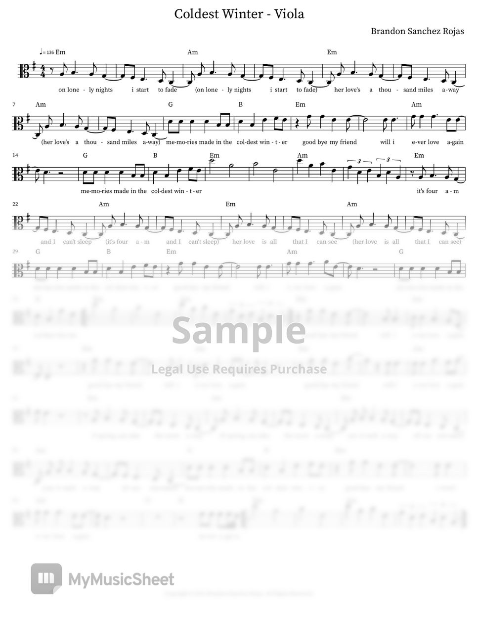 BSR - Coldest Winter - Viola Sheets